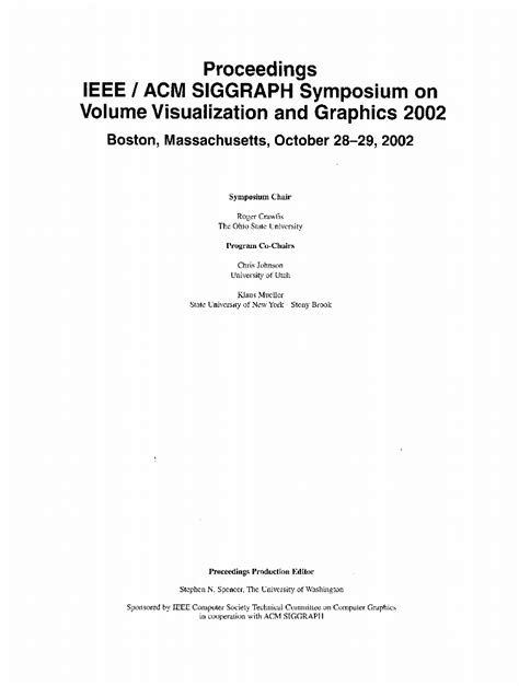 Proceedings Ieeeacm Siggraph Symposium On Volume Visualization And