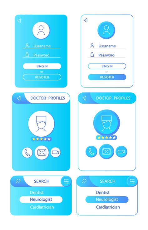 Online Doctor Services Profile Ui Elements Kit Isolated Vector Components Flat Navigation