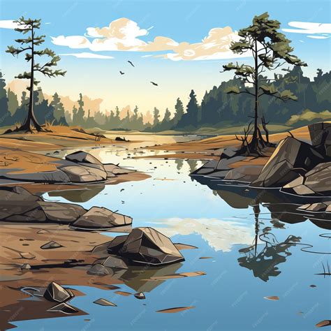 Premium Photo Cartoon Marsh Landscape With Reflective Water Trees And