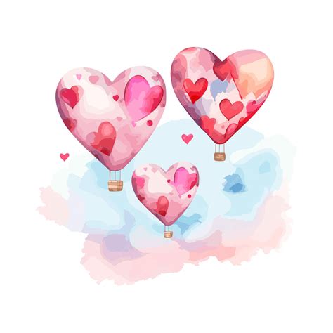 Premium Vector Hot Air Balloon Heart Shape Watercolor Element For