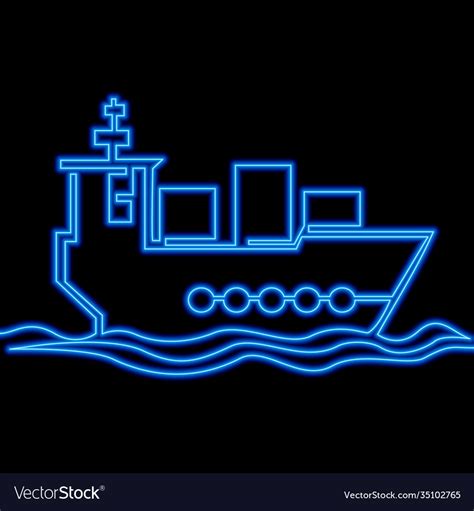Continuous Line Drawing Cargo Ship Delivery Neon Vector Image