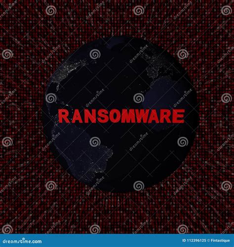 Ransomware Text With Earth By Night And Red Hex Code Illustration Stock