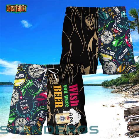 Wish You Were Beer Coors Banquet Hawaiian Beach Shorts