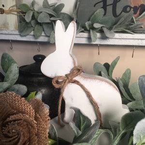 Country Easter Bunny Decor White Distressed Easter Bunny Farmhouse