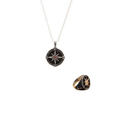 Compass Pendant Necklace And Compass Ring 925 Sterling Silver Set Sleekj