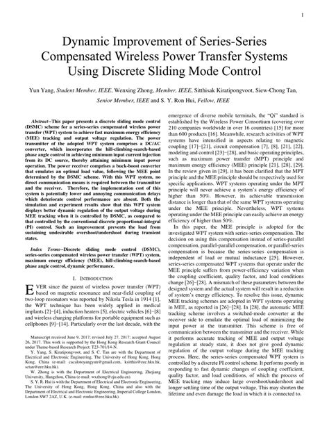 Pdf Dynamic Improvement Of Series Series Compensated Wireless Power Transfer Systems Using