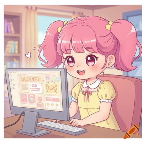 Anime Girl Drawing On Computer