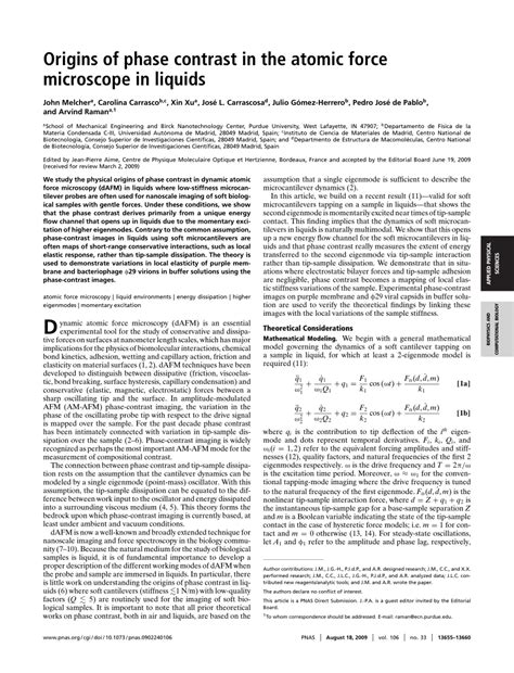 Pdf Origins Of Phase Contrast In The Atomic Force Microscope In Liquids