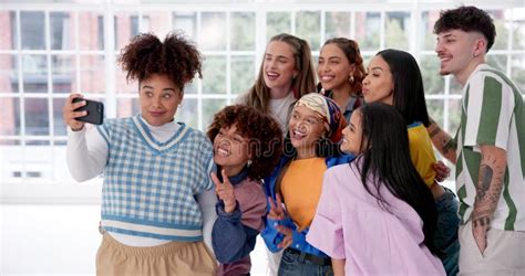 Selfie Dance Group And Creative People In Social Media Post Online
