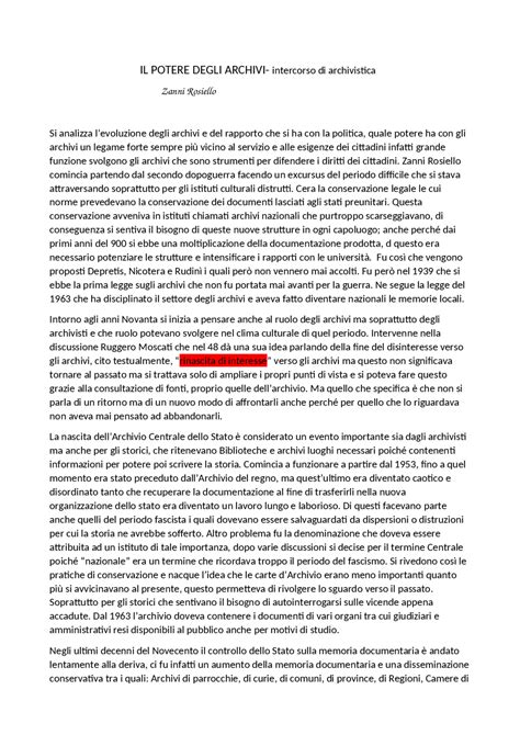Riassunto Zanni Rosiello Appunti Di Archivistica Docsity