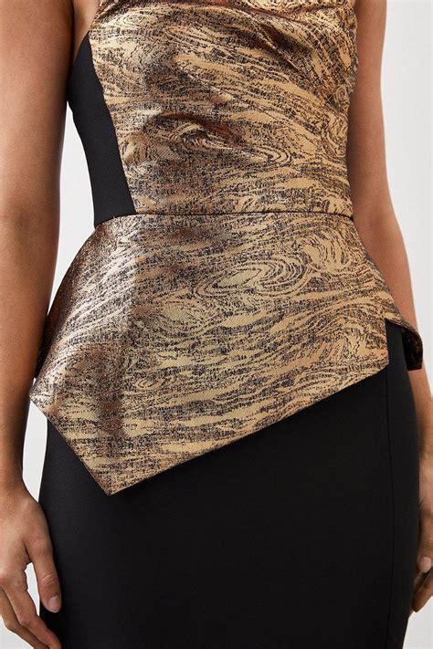 Karen Millen Compact Stretch Jacquard Peplum Detail Midaxi Dress In