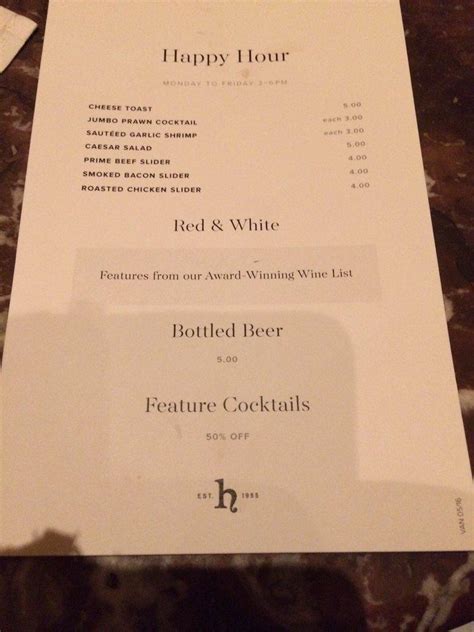 Menu At Hys Steakhouse And Cocktail Bar Vancouver