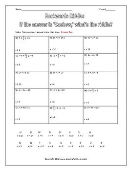 Solving Two Step Inequalities Worksheet By Algebra Funsheets TpT