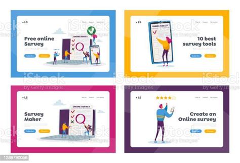 온라인 설문조사 방문 페이지 템플릿 집합입니다 거대한 노트북 및 스마트 폰 응용 프로그램에 디지털 양식을 채우는 작은 문자
