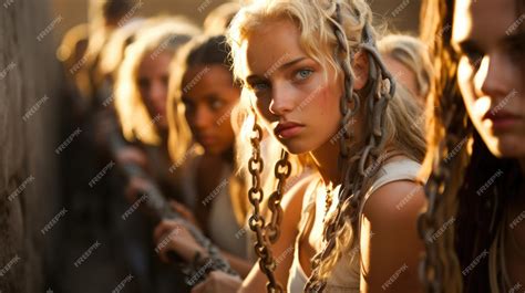 Premium Photo Beautiful Girls Hostages Captives Slaves In Shackles