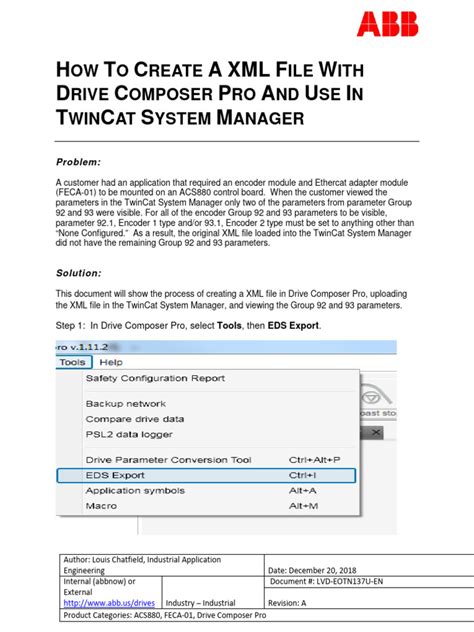 abb how to create a xml file with drive composer pro and use in twincat
