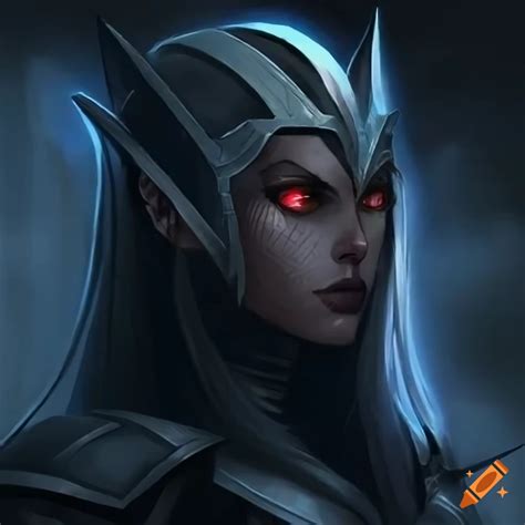 Yuan Ti Female Paladin In Black And Silver Armor In A Cinematic Profile