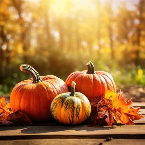 Premium Ai Image Autumn Natural Background With Pumpkins