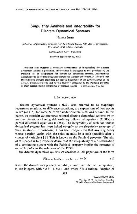 Pdf Singularity Analysis And Integrability For Discrete Dynamical