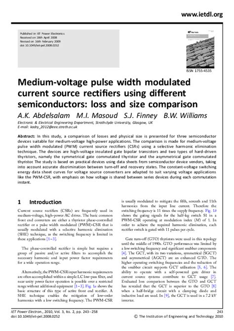 Pdf Medium Voltage Pulse Width Modulated Current Source Rectifiers