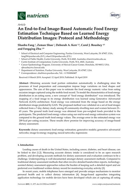 Pdf An End To End Image Based Automatic Food Energy Estimation Technique Based On Learned