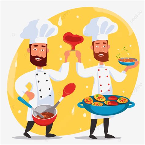 Cooks Clipart Two Bearded Men With Chefs Holding Hot Pots On A Yellow