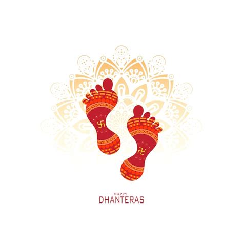 냄비 황금 무늬와 붉은 색 배경에 금화와 Dhanteras 축제 카드 프리미엄 벡터