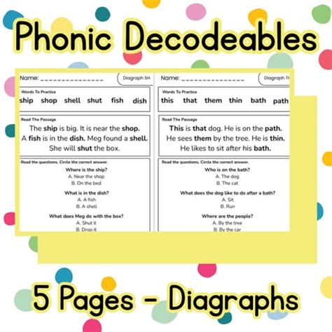 Digraph Decodable Passages with Comprehension | SH, CH, TH, WH, PH | 1st Grade
