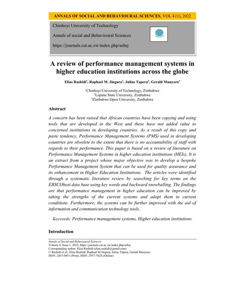 Pdf A Review Of Performance Management Systems In Higher Education