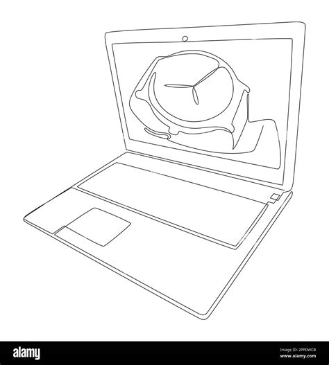 One Continuous Line Of Laptop With Wristwatch Thin Line Illustration Vector Concept Contour