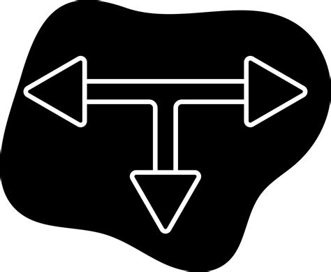 Glyph Style Three Way Direction Arrow Icon On Black Background