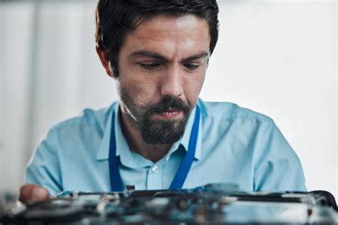 Premium Photo Information Technology Face Laptop Circuit Or Man
