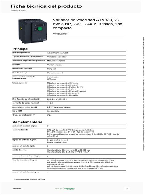 Schneider Electric Altivar 320 Variador Pdf Impedancia Eléctrica Relé