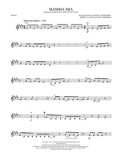 Mamma Mia By Abba Sheet Music For Violin Playalong At Sheet Music Direct