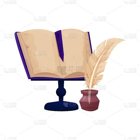 魔法神秘的书，巫术设备，古老的中世纪羊皮纸卡通风格孤立在白色背景。女巫ui的资产。矢量图素材 花瓣网