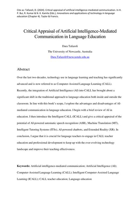 Pdf Critical Appraisal Of Artificial Intelligence Mediated Communication In Language Education