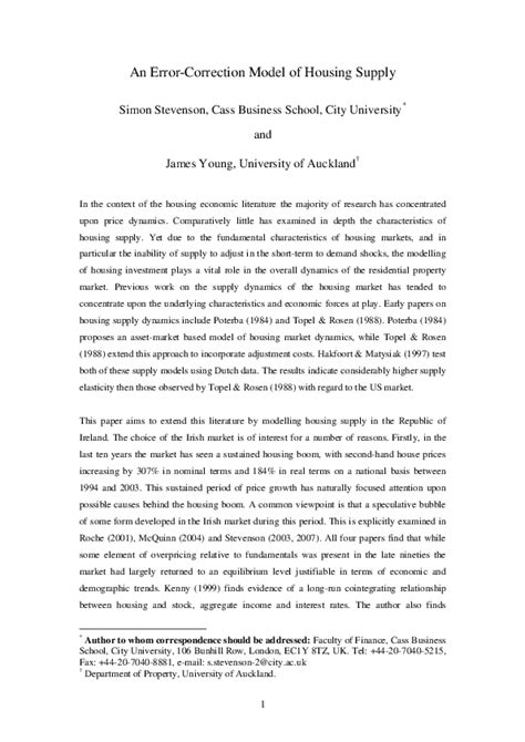 Pdf An Error Correction Model Of Housing Supply