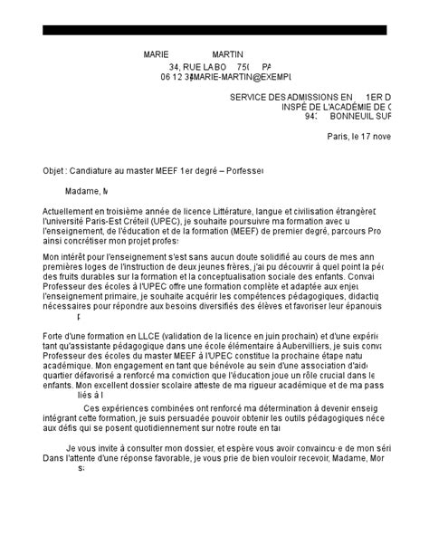Lettre De Motivation Master MEEF Exemples MonCVParfait
