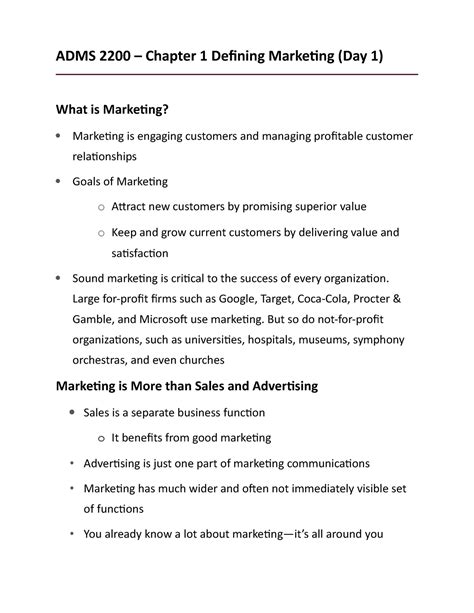 ADMS 2200 Chapter 1 Defining Marketing Day 1 ADMS 2200 Yorku