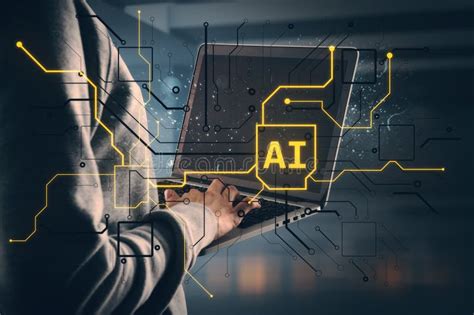 Person Using Laptop With Ai Circuit Overlay In Futuristic Digital Background Stock Image Image