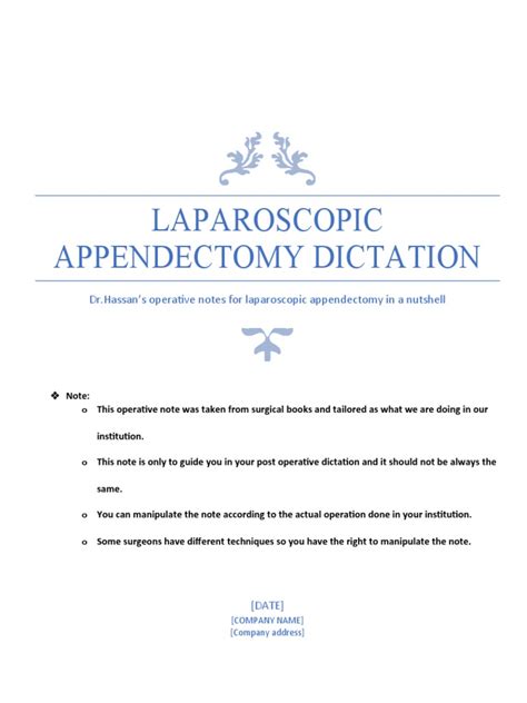 Laparoscopic Appendictomy Dictation Pdf Medical Specialties