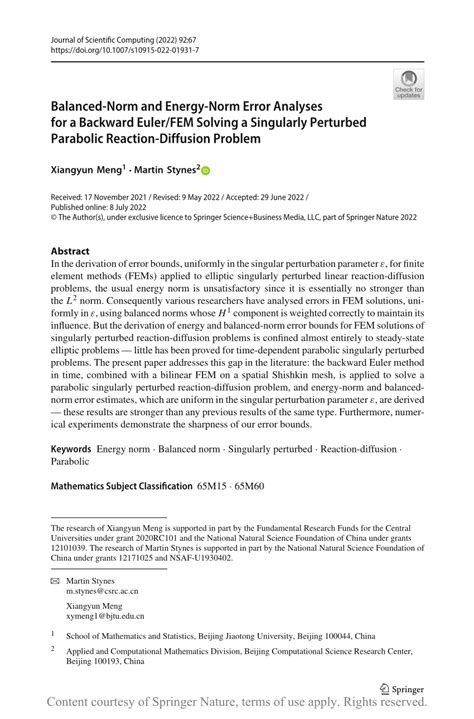Balanced Norm And Energy Norm Error Analyses For A Backward Eulerfem