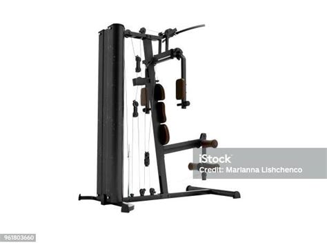 화이트에서 3d 렌더링 배경 그림자 오른쪽 뒤쪽에 갈색 삽입과 함께 현대 흑인 다기능 파워 트레이너 근육에 대한 스톡 사진 및