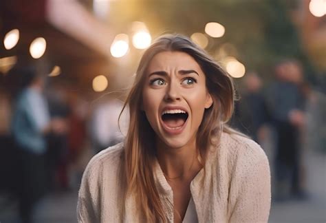 Premium Photo Excited Shocking Reaction Girl Reacts With Surprise