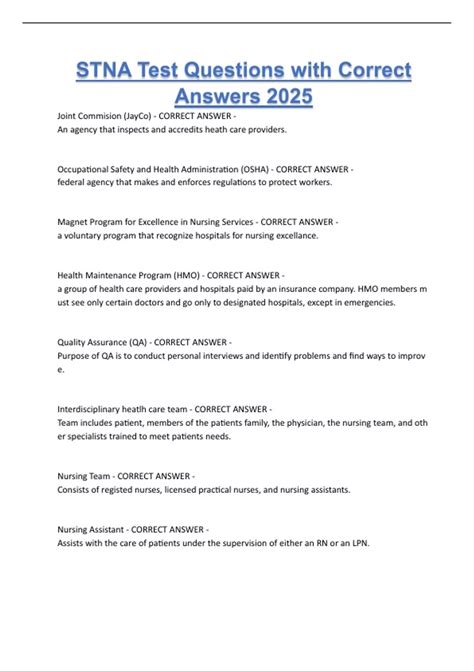 Stna Test Questions With Correct Answers 2025 Stna Stuvia Us