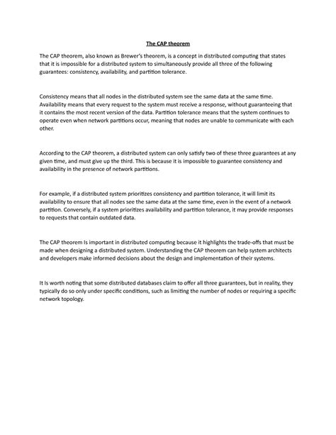 The Cap Theorem The Cap Theorem The Cap Theorem Also Known As Brewer