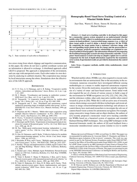 PDF Homography Based Visual Servo Tracking Control Of A Wheeled Mobile Robot