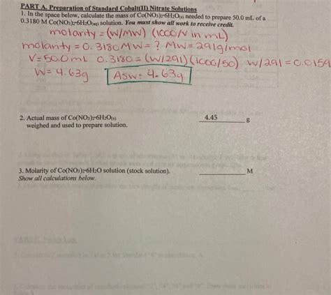 Solved Part A Preparation Of Standard Cobalt Ii Nitrate