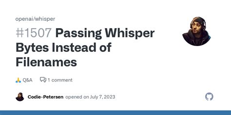 Passing Whisper Bytes Instead Of Filenames · Openai Whisper · Discussion 1507 · Github
