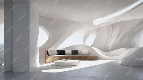 Premium Ai Image 3d Render White Waves Curved Shapes White Architecture Modern Minimal Design